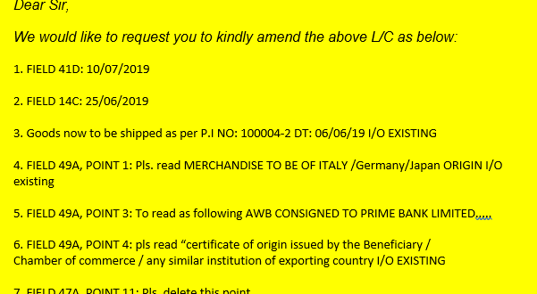 LC Amendment Procedure